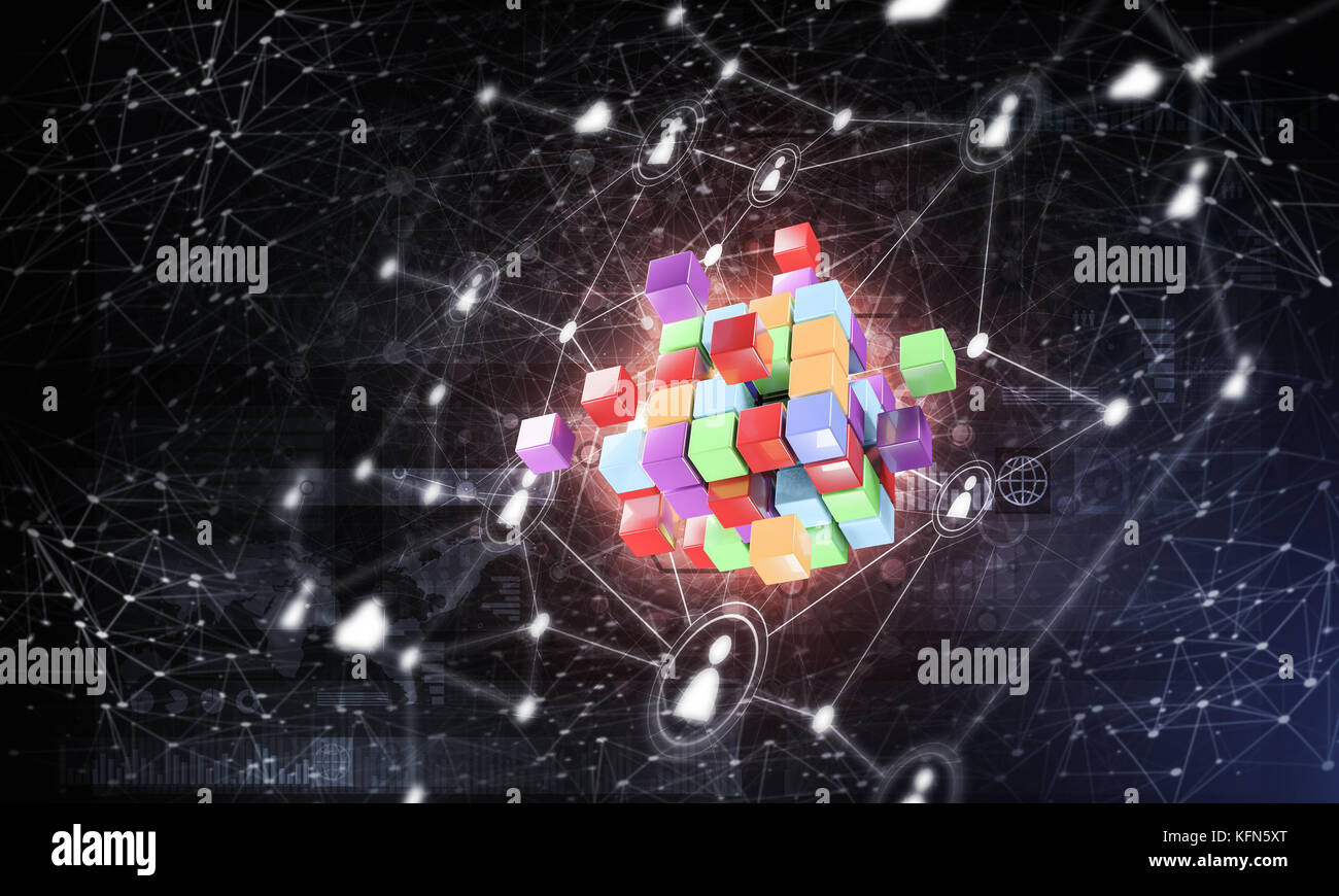 Concept of Internet and networking with digital cube figure on d Stock ...