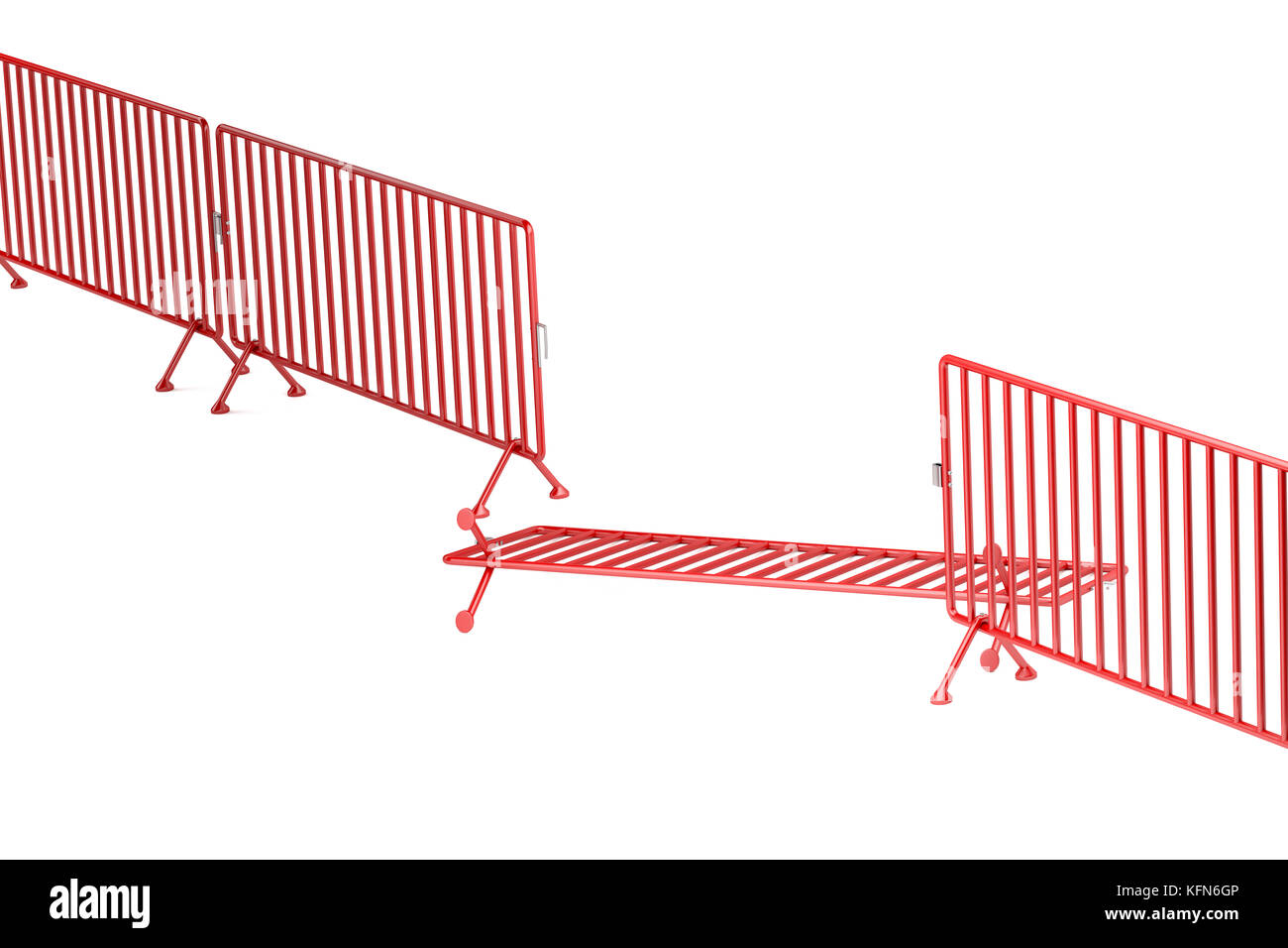 Broken crowd control barrier on white background Stock Photo - Alamy