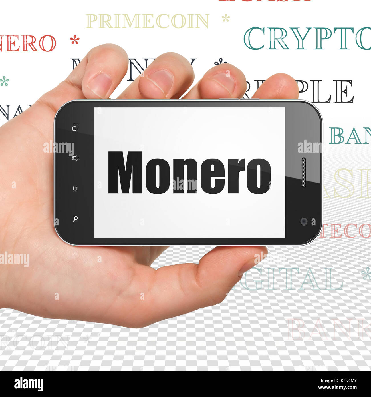 Blockchain concept: Hand Holding Smartphone with Monero on display ...