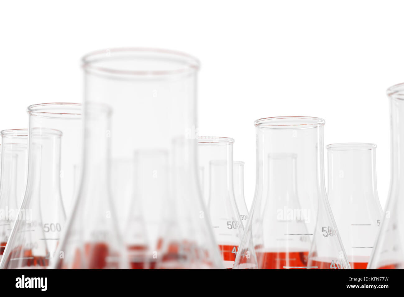 Science chemistry concept. Laboratory test tubes and flasks with red ...