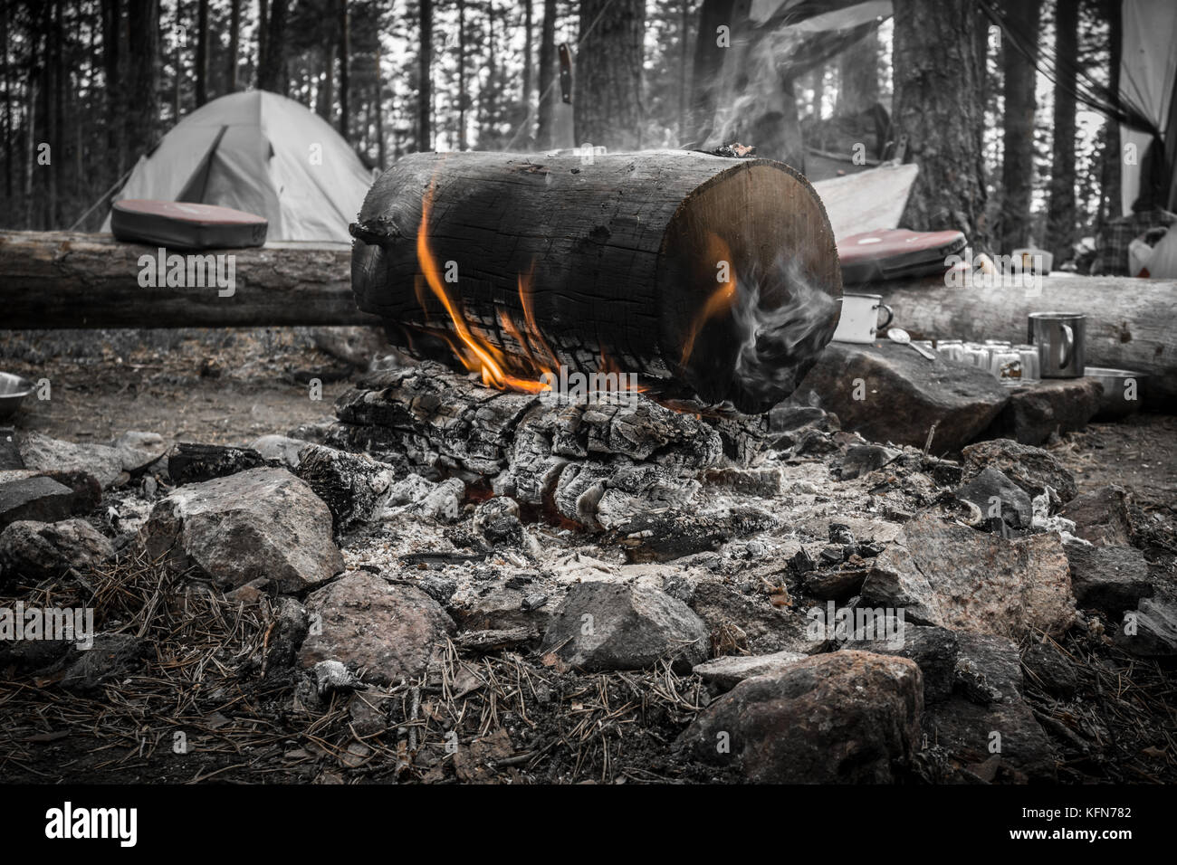 Fire in the summer tourist camp Stock Photo - Alamy