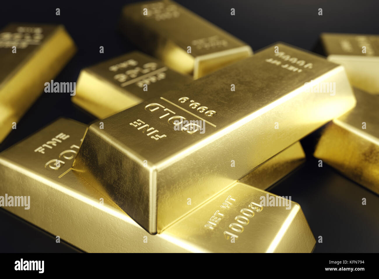 Stack close-up Gold Bars, weight of Gold Bars 1000 grams Concept of wealth and reserve. Concept ...