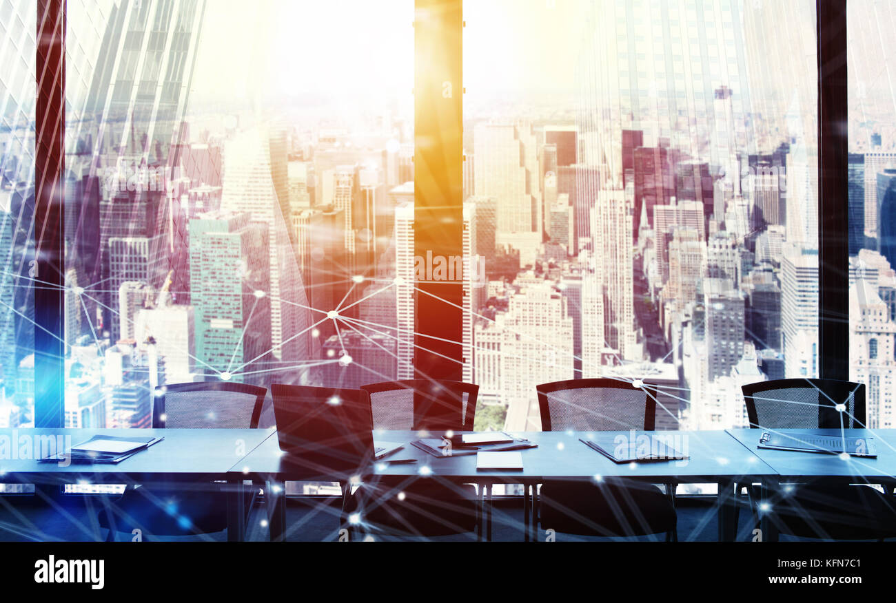 Business office with network effect Stock Photo - Alamy