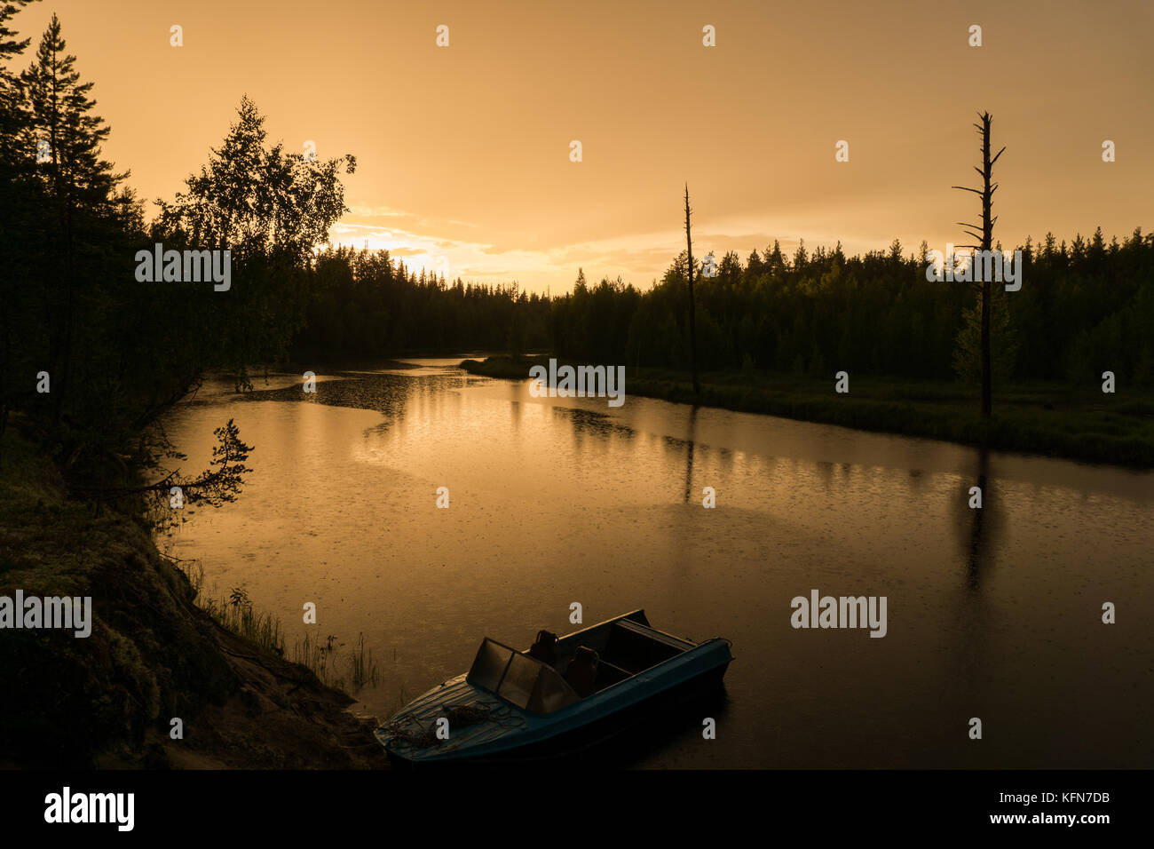 Beautiful sunset at the forest river Stock Photo - Alamy