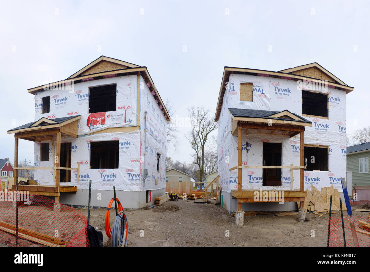 Two affordable homes being constructed in Ontario, Canada Stock Photo ...