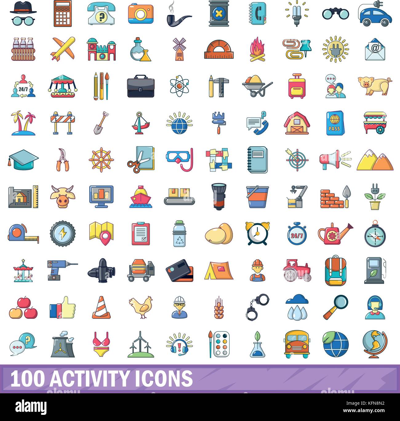 100 activity icons set, cartoon style Stock Vector Image & Art - Alamy