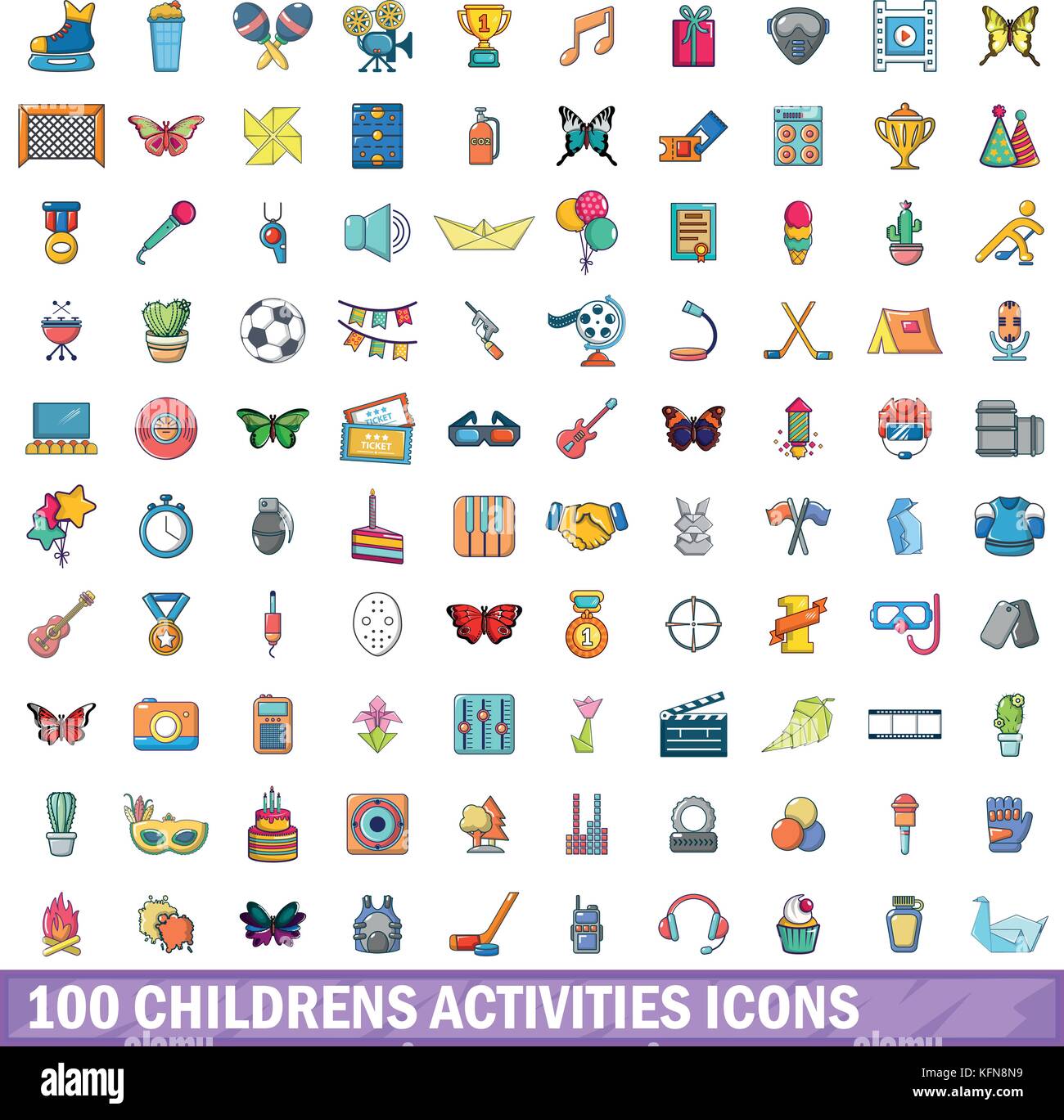 100 childrens activities icons set, cartoon style Stock Vector Image ...