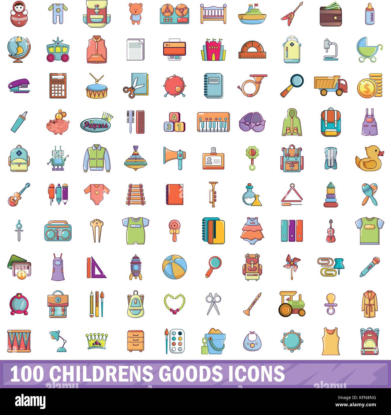 100 childrens goods icons set, cartoon style Stock Vector Image & Art ...