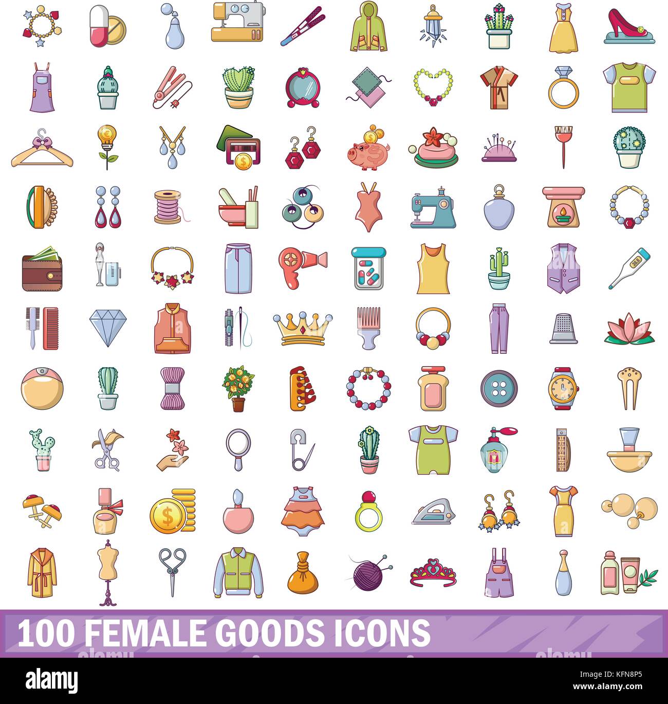 100 female goods icons set, cartoon style Stock Vector Image & Art - Alamy