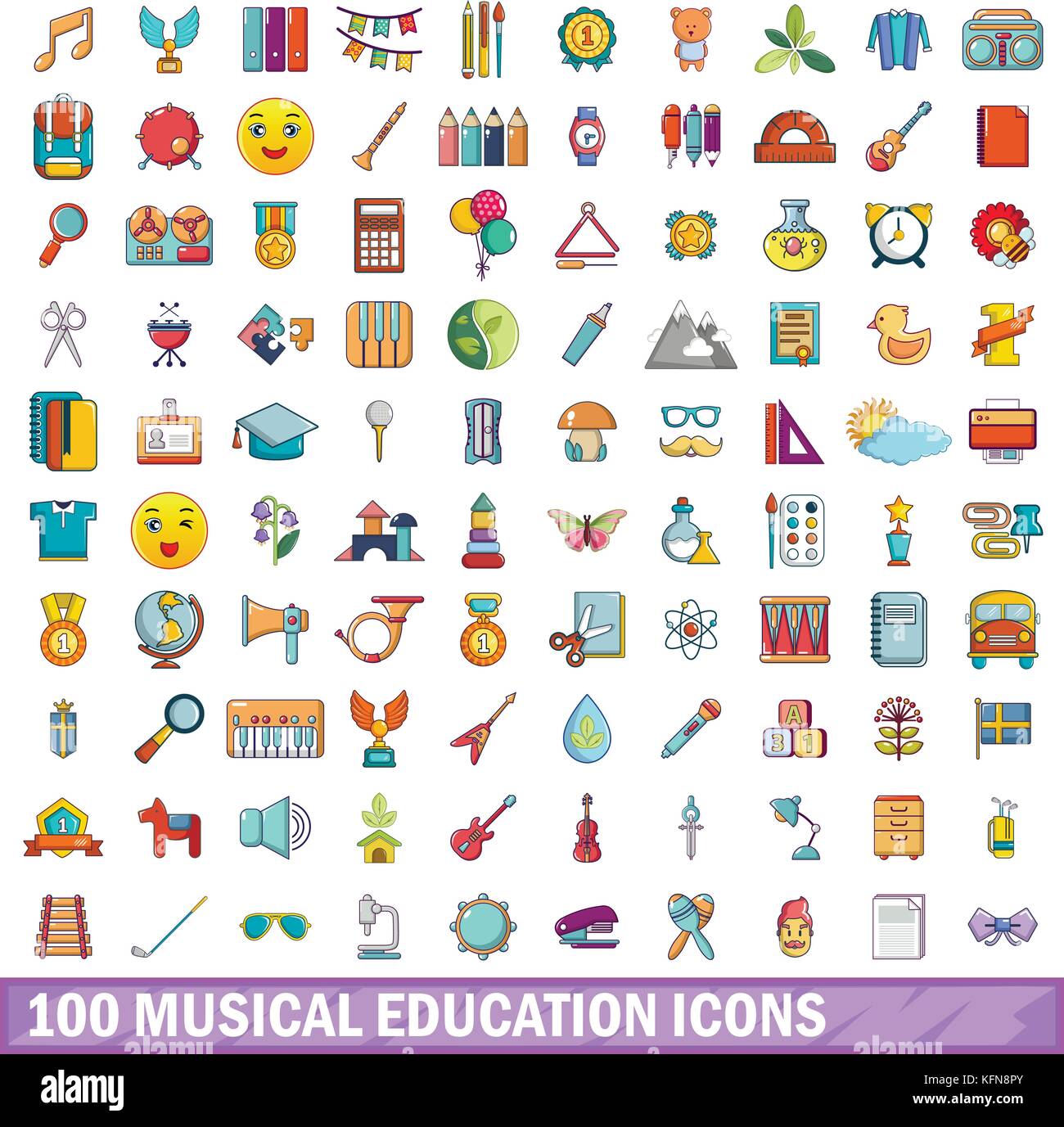 100 musical education icons set, cartoon style Stock Vector Image & Art ...