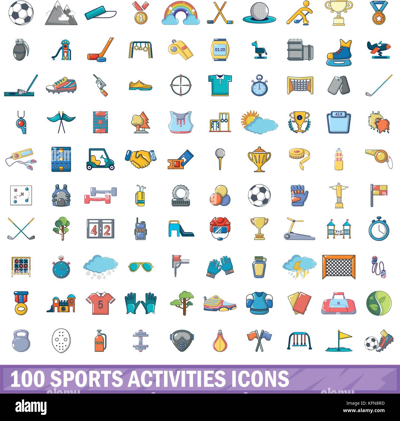 100 sports activities icons set, cartoon style Stock Vector Image & Art ...