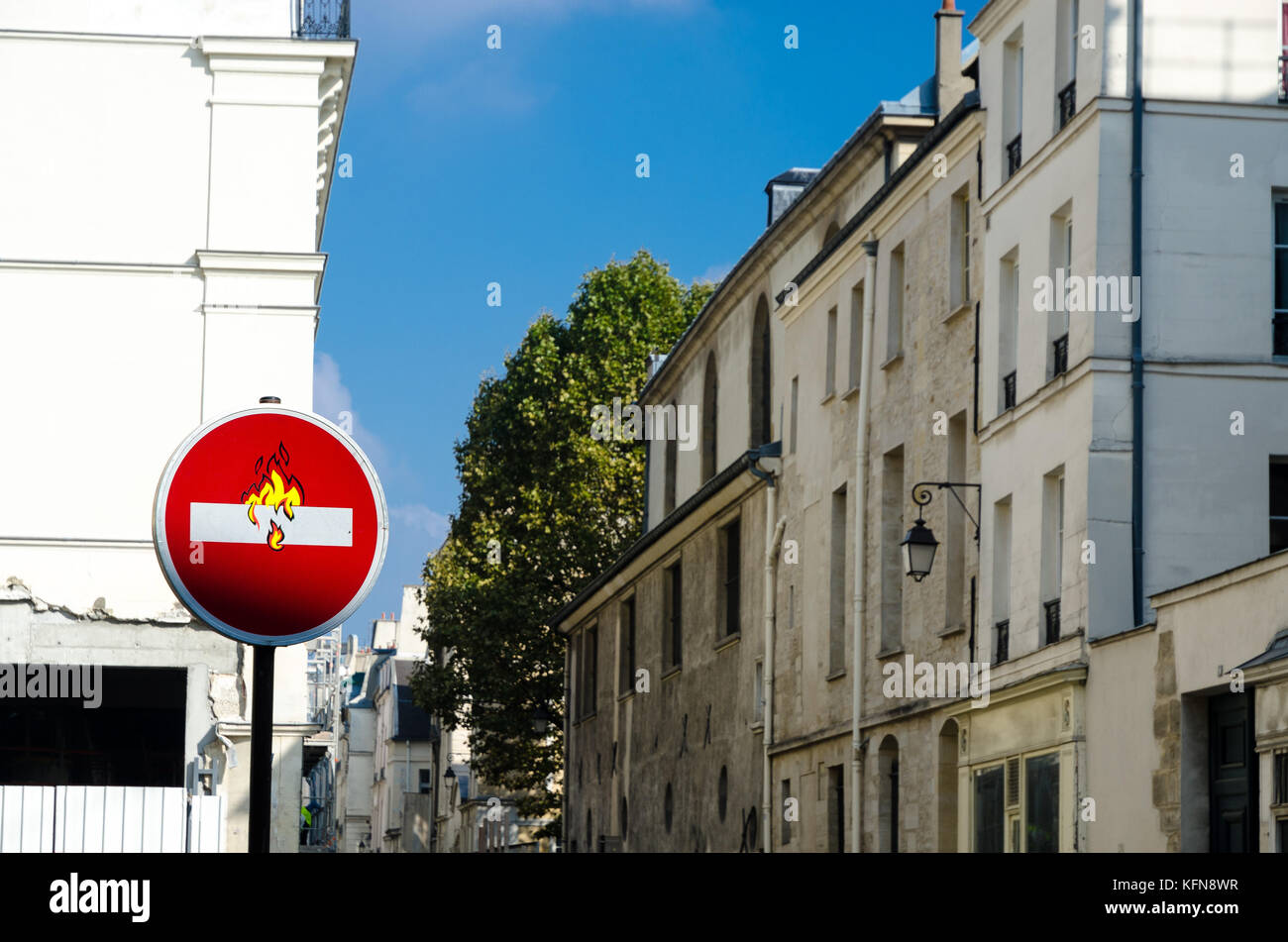 Stop signal with fire, Paris Stock Photo - Alamy