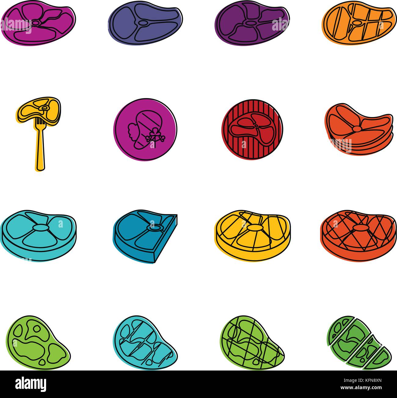 Steak icons doodle set Stock Vector Image & Art - Alamy