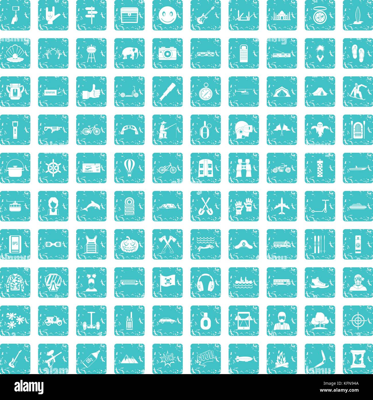 100 adventure icons set grunge blue Stock Vector Image & Art - Alamy