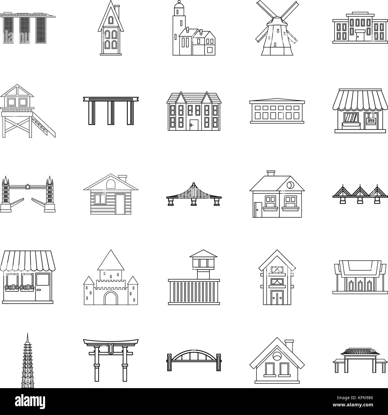 Architecture of the country icons set, outline style Stock Vector Image ...