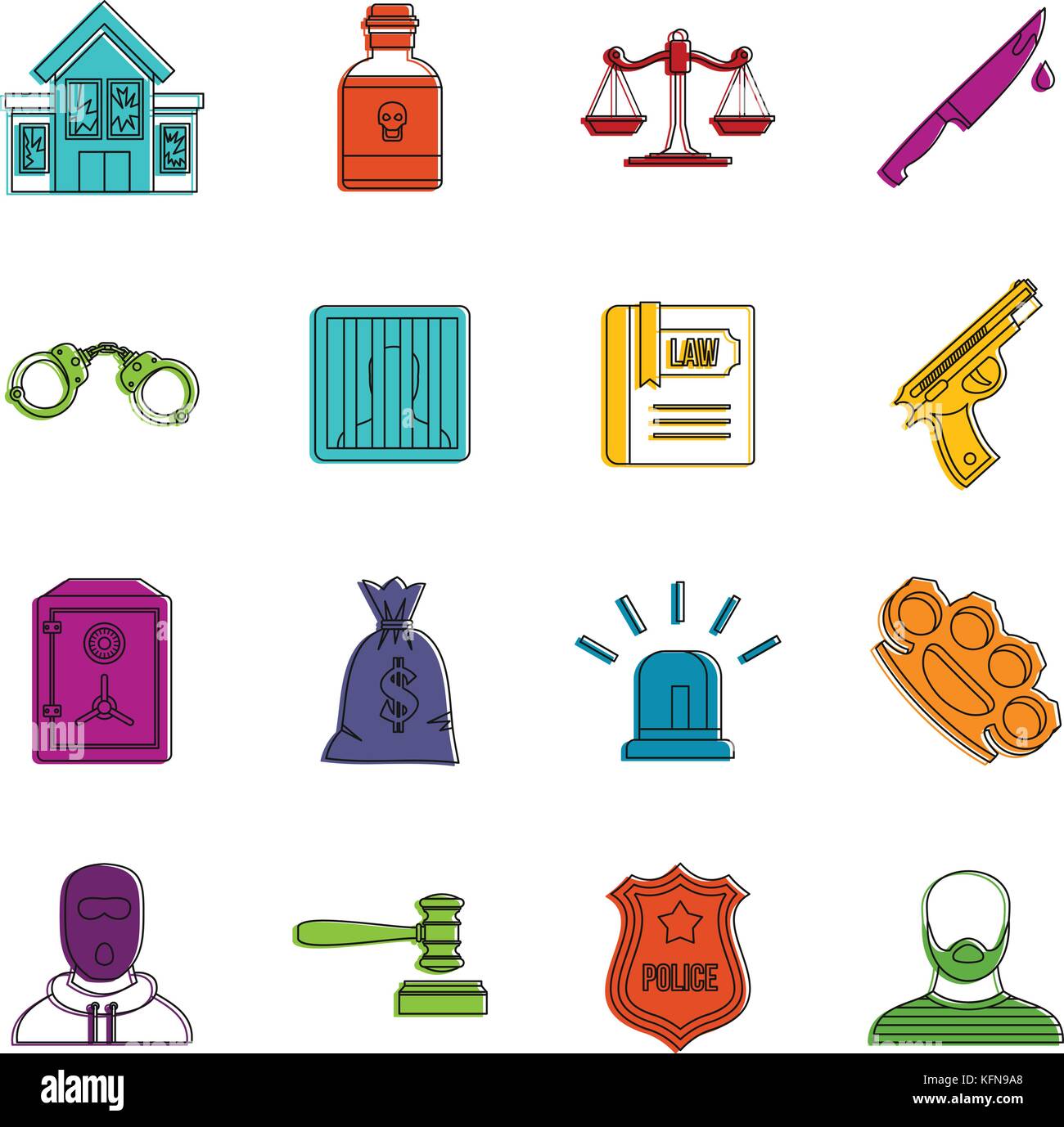 Crime and punishment icons doodle set Stock Vector Image & Art - Alamy