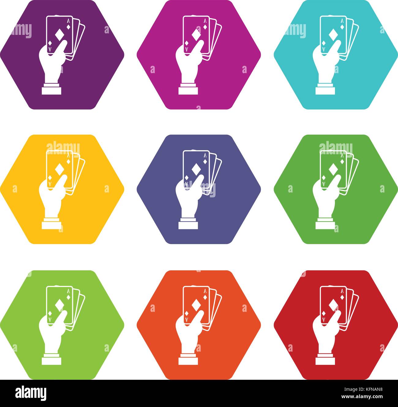 Hand holding playing cards icon set color hexahedron Stock Vector Image ...