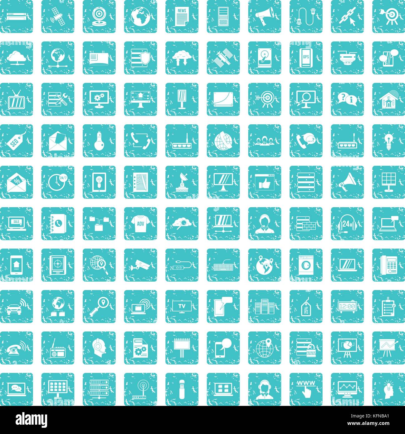 100 telecommunication icons set grunge blue Stock Vector Image & Art ...