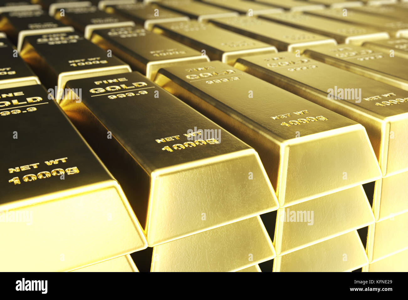 Stack close-up Gold Bars, weight of Gold Bars 1000 grams Concept of wealth and reserve. Concept ...