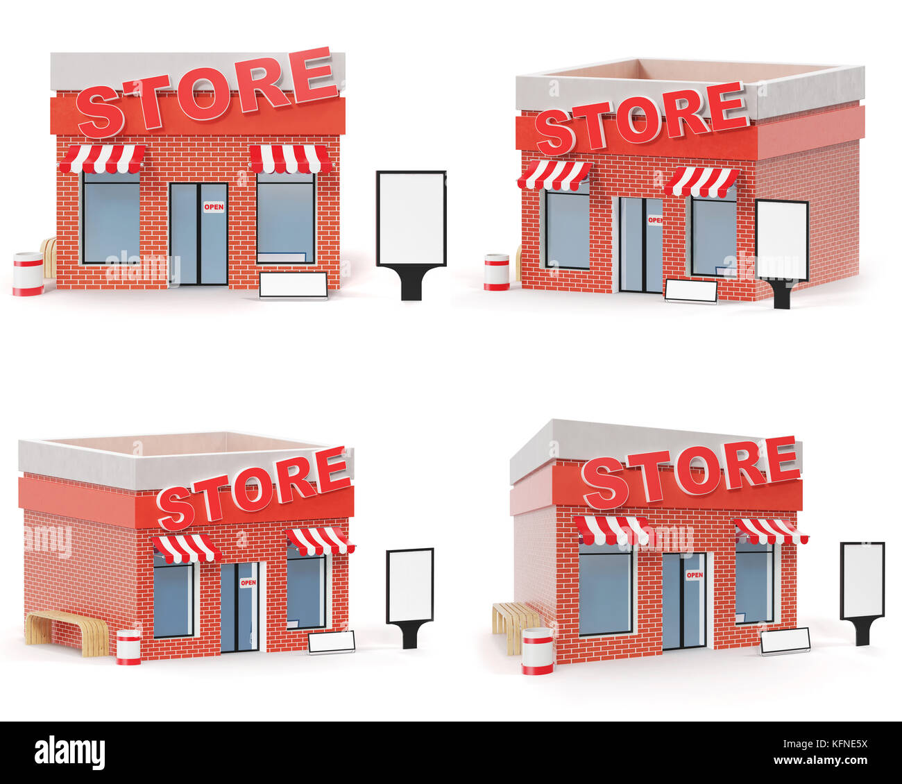 Set Store with copy space board isolated on white background. Modern ...