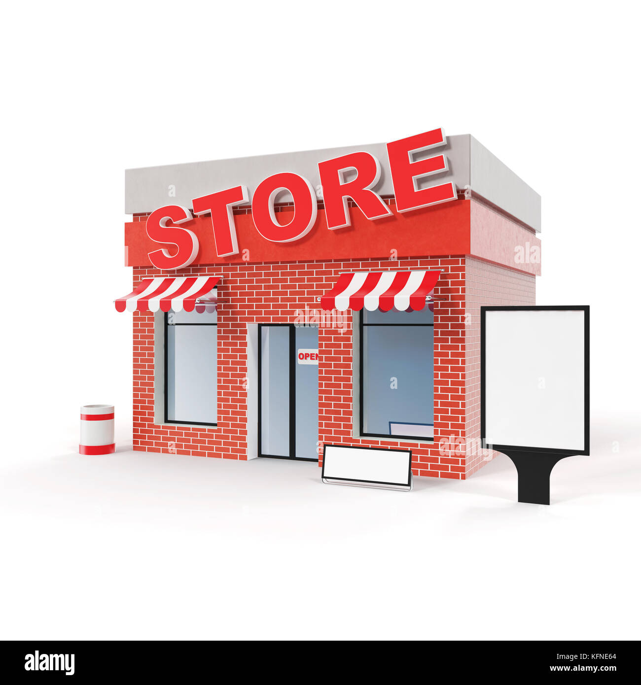 Store with copy space board isolated on white background. Modern shop ...