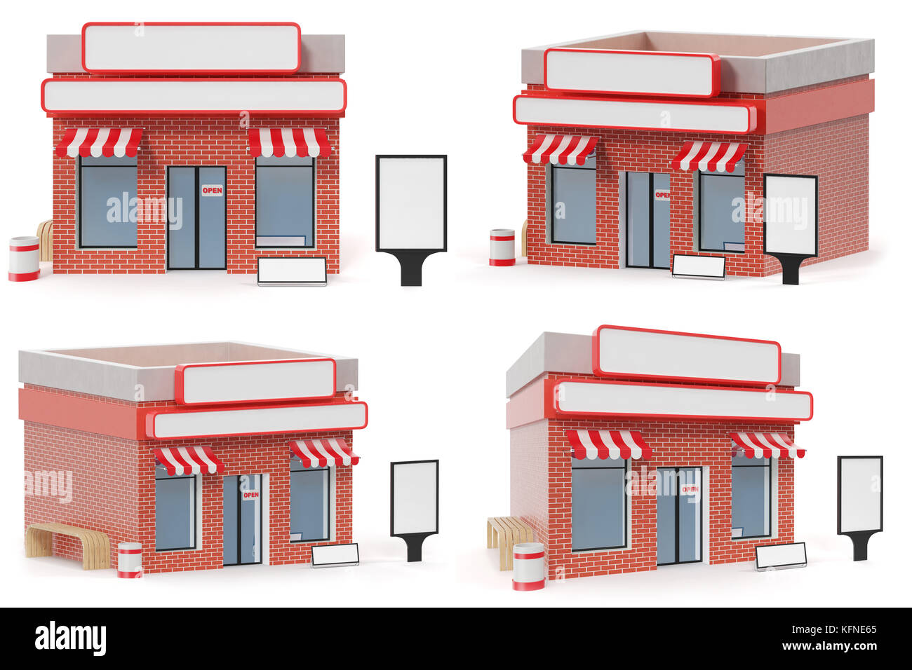 Set Store with copy space board isolated on white background. Modern ...