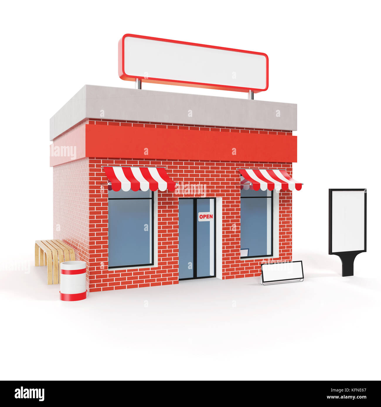 Store with copy space board isolated on white background. Modern shop ...