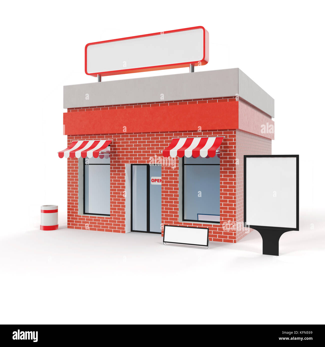 Store with copy space board isolated on white background. Modern shop ...