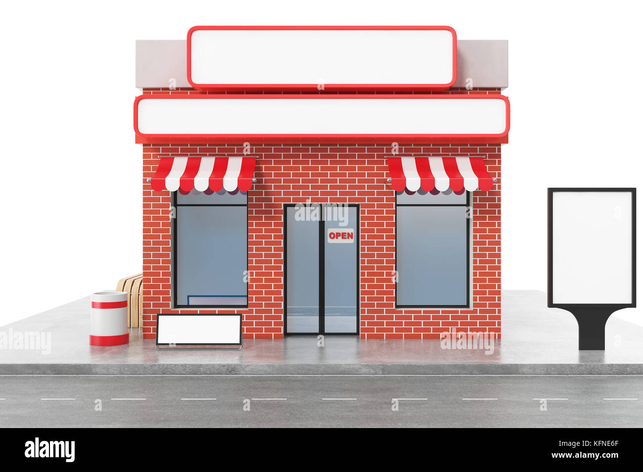 Store with copy space board isolated on white background. Modern shop ...