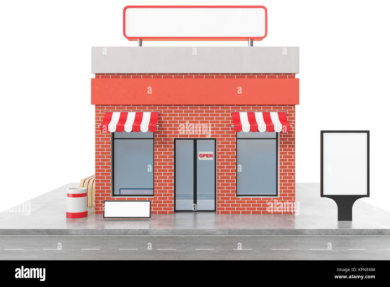 Store with copy space board isolated on white background. Modern shop ...