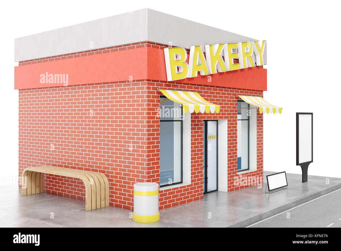 Bakery Store with copy space board isolated on white background. Modern ...