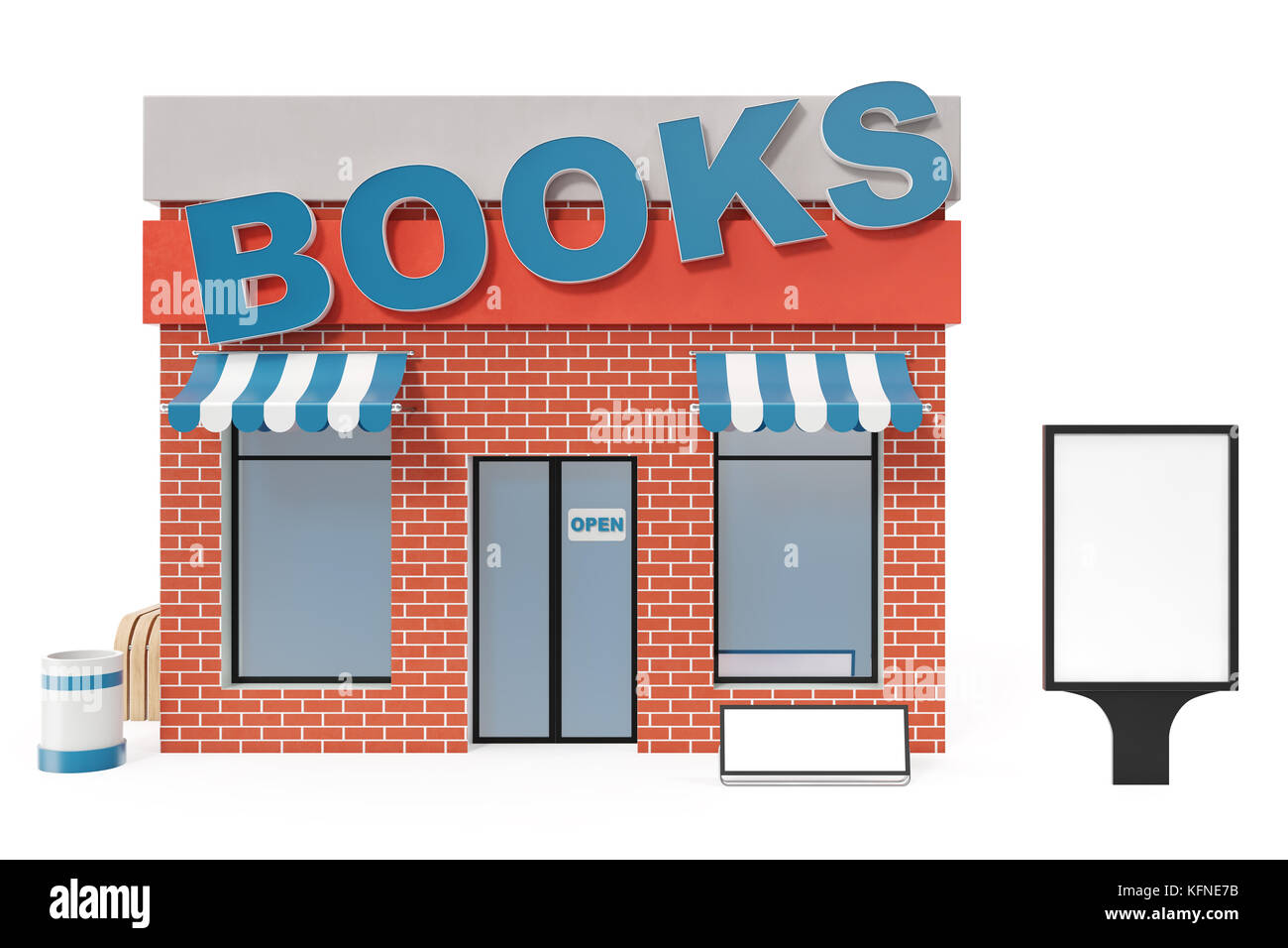 Books Store with copy space board isolated on white background. Modern ...