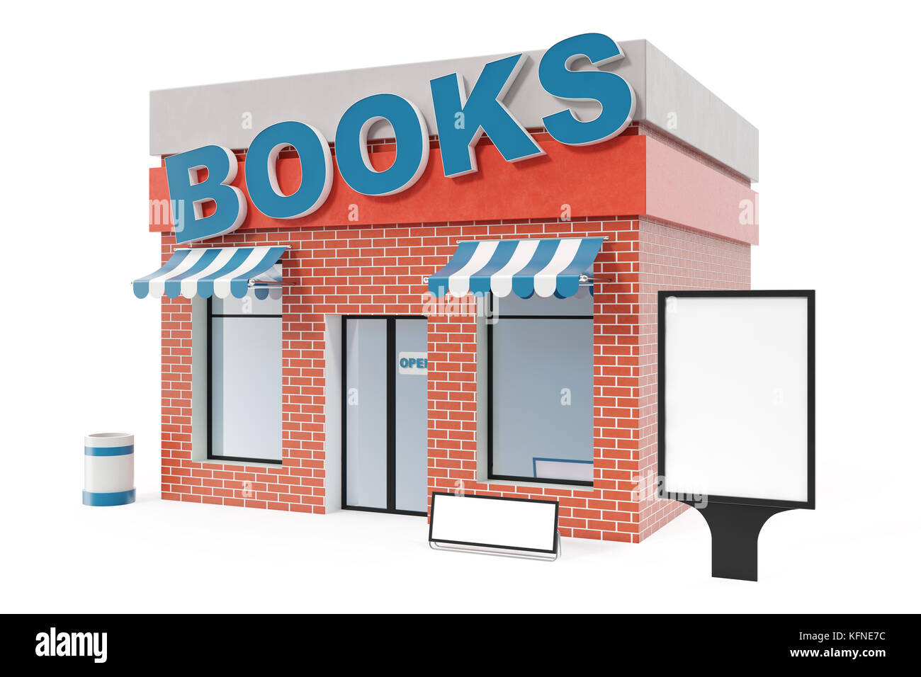 Books Store with copy space board isolated on white background. Modern ...