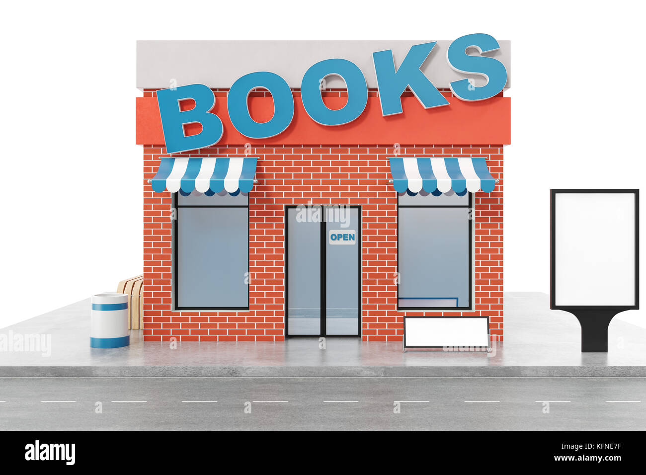 Books Store with copy space board isolated on white background. Modern ...