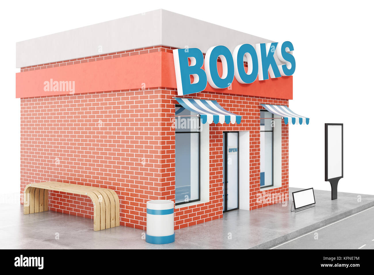 Books Store with copy space board isolated on white background. Modern ...