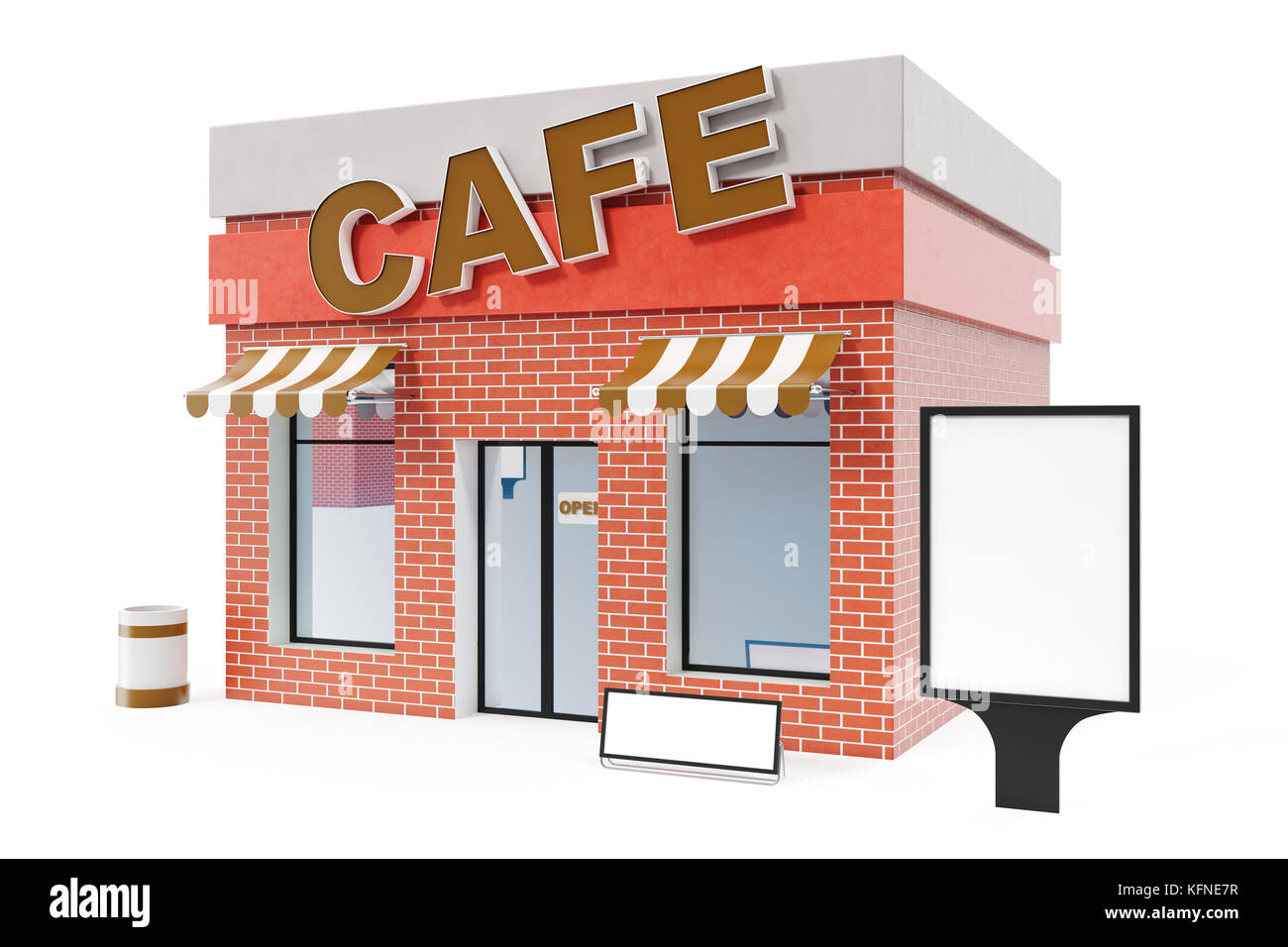 Cafe Store with copy space board isolated on white background. Modern ...