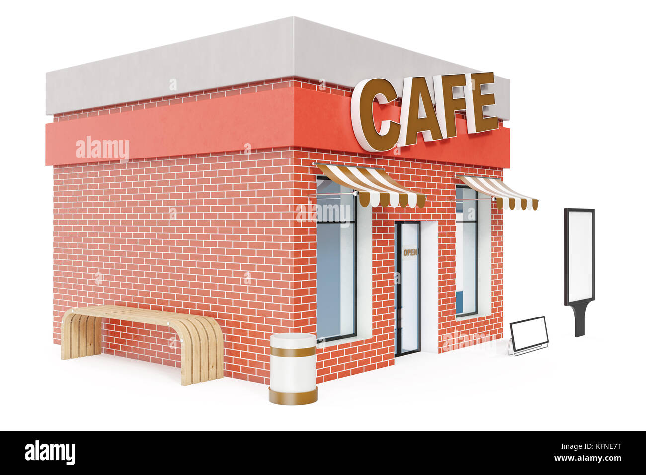 Cafe Store with copy space board isolated on white background. Modern ...