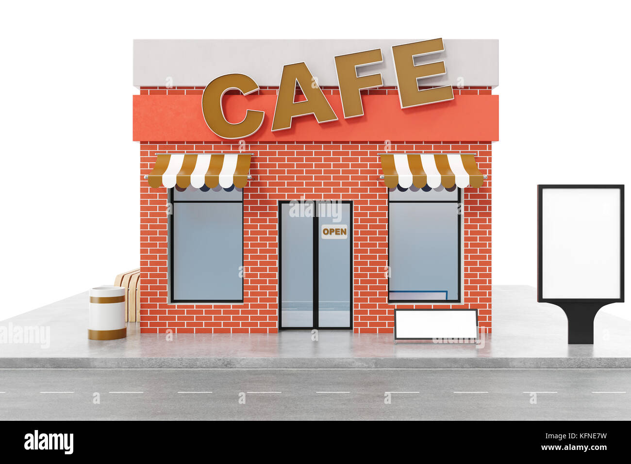 Cafe Store with copy space board isolated on white background. Modern ...