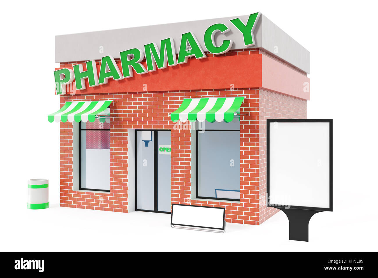 Pharmacy Store with copy space board isolated on white background ...
