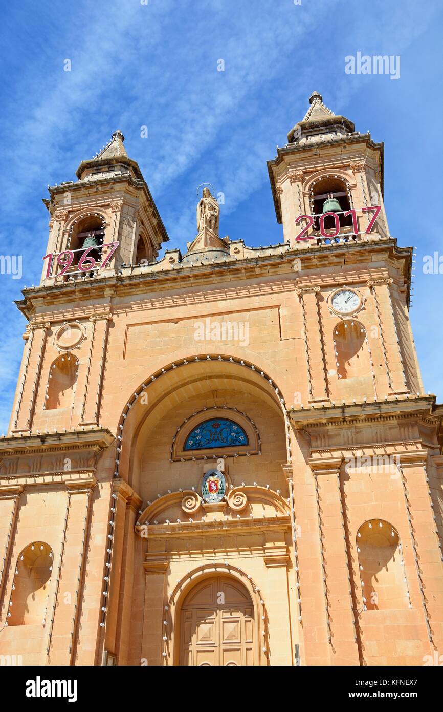Front view of the parish church of Our Lady of Pompei, Marsaxlokk ...