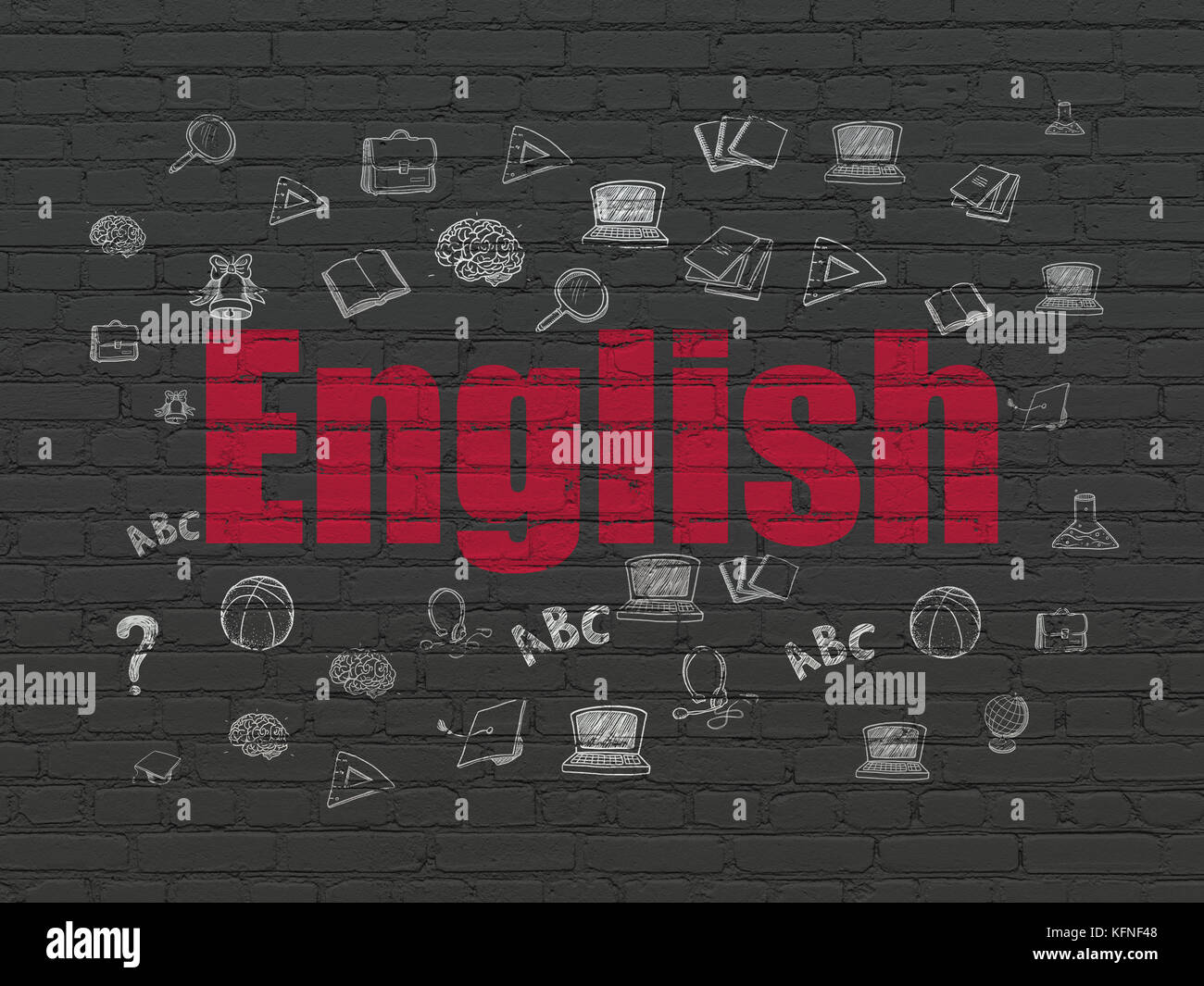 Studying concept: English on wall background Stock Photo - Alamy