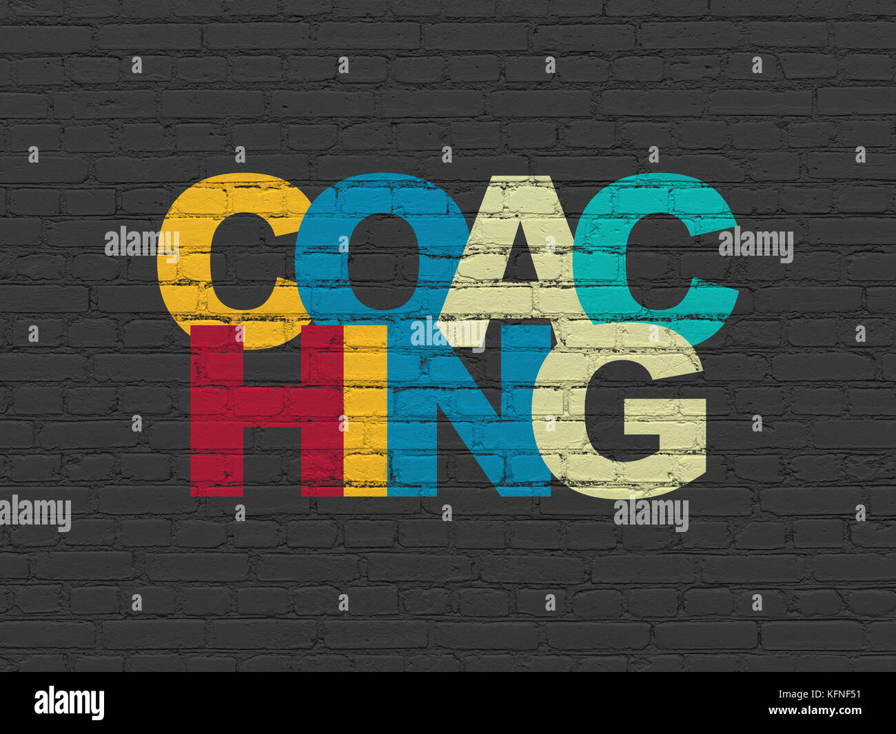 Learning concept: Coaching on wall background Stock Photo - Alamy