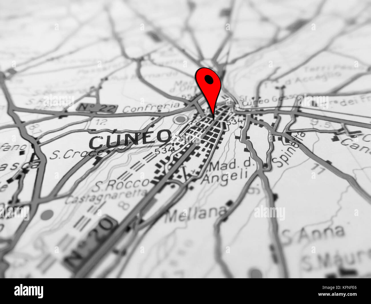 Cuneo city over a road map (ITALY Stock Photo - Alamy