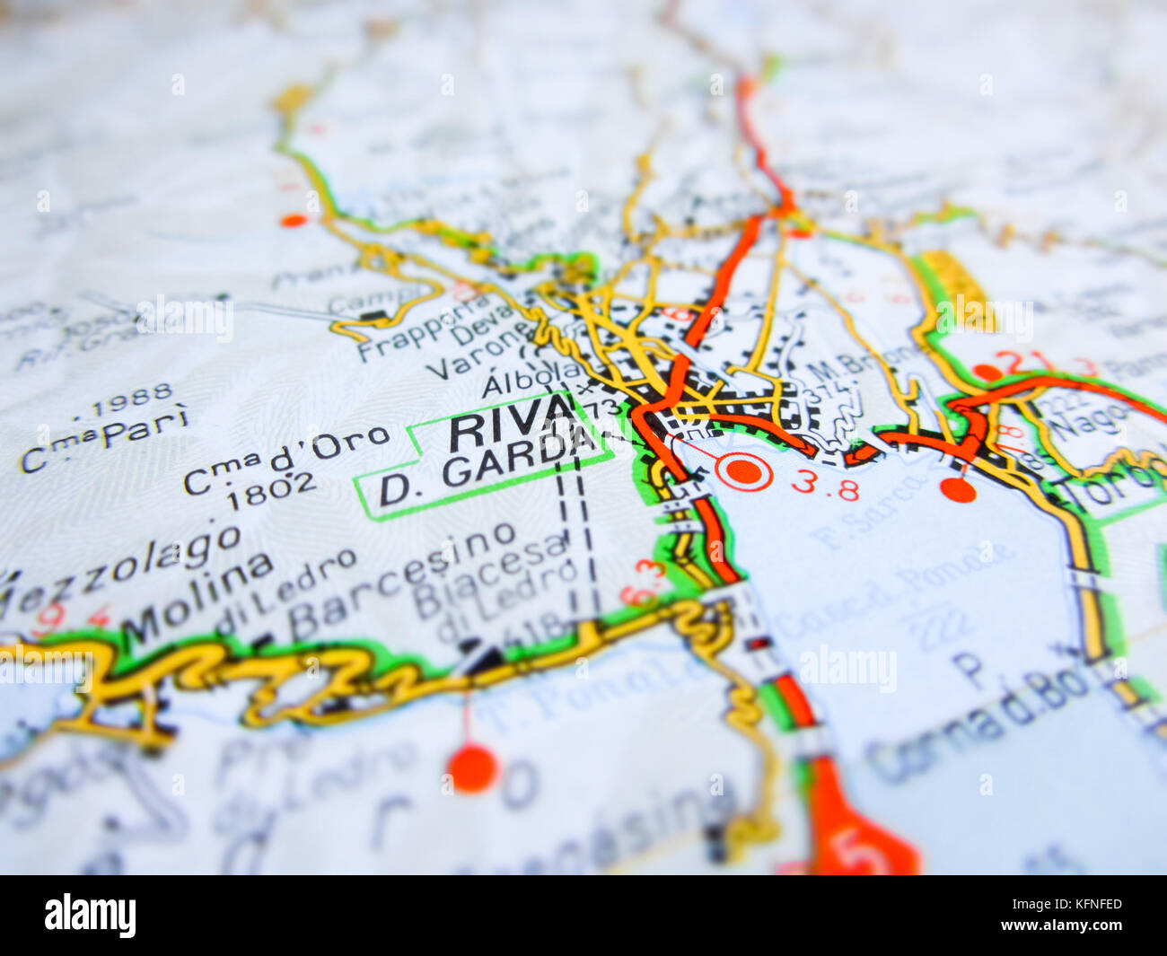 Riva del Garda city over a road map (ITALY Stock Photo - Alamy