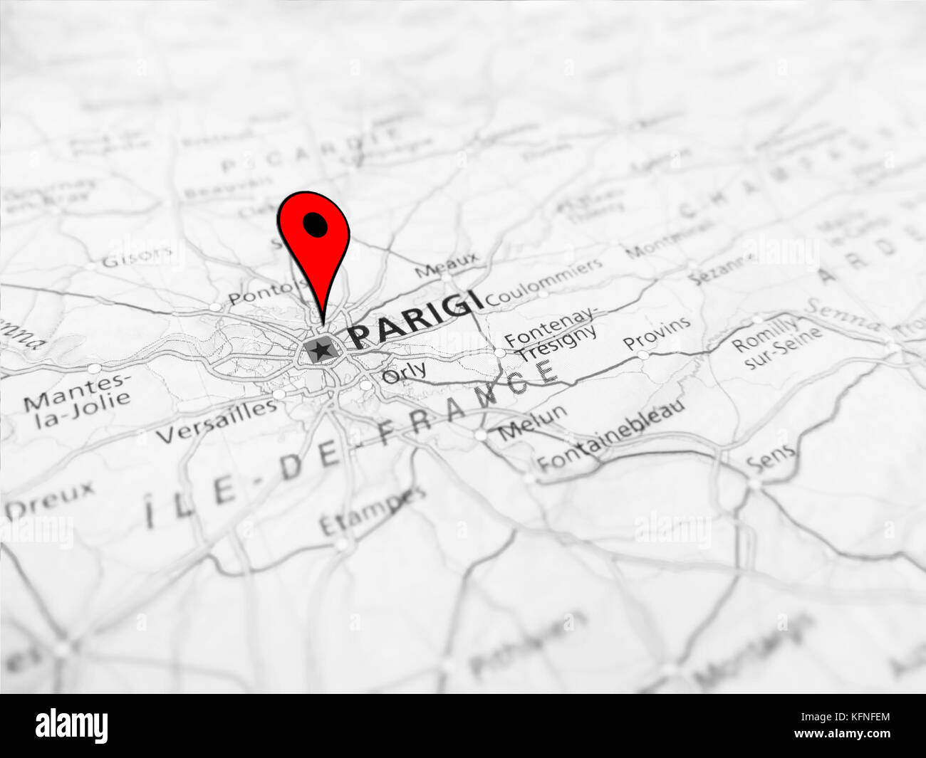 Paris city over a road map (France Stock Photo - Alamy