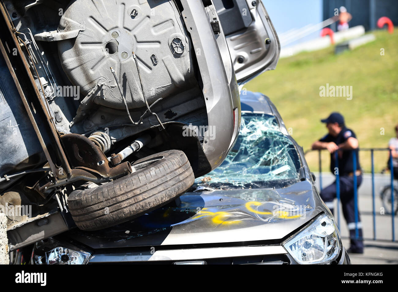 Scene of a car crash and emergency rescue service in action Stock Photo ...