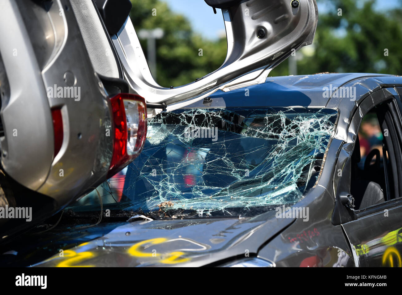Scene of a car crash and emergency rescue service in action Stock Photo ...