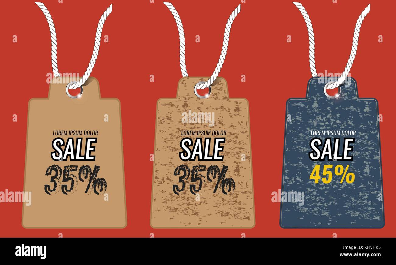 Old retro vintage tag cards for sale banner with rope Stock Vector ...