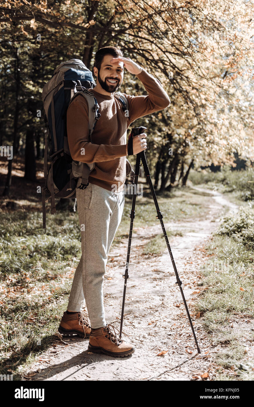 Joyful tourist exploring the nature Stock Photo - Alamy