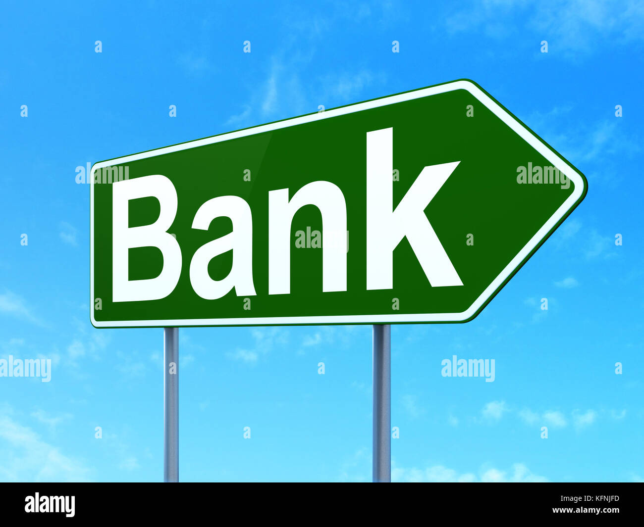 Currency concept: Bank on road sign background Stock Photo - Alamy